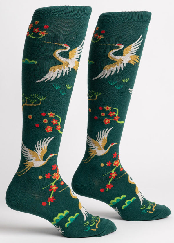 Flying Cranes Knee Socks | Elegant & Fun Bird Socks for Her - Cute But ...