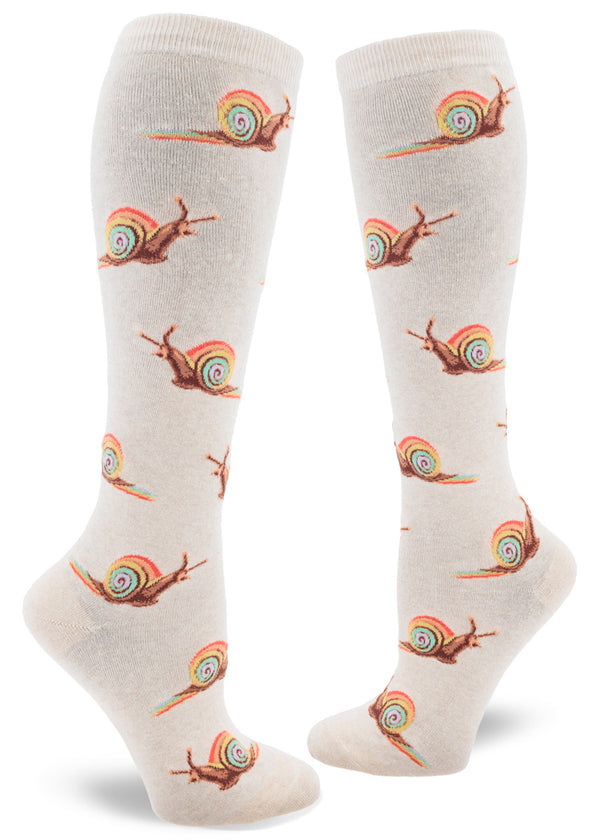 Rainbow Snail Knee Socks | Fun Knee-High Socks for Pride - Cute But Crazy Socks