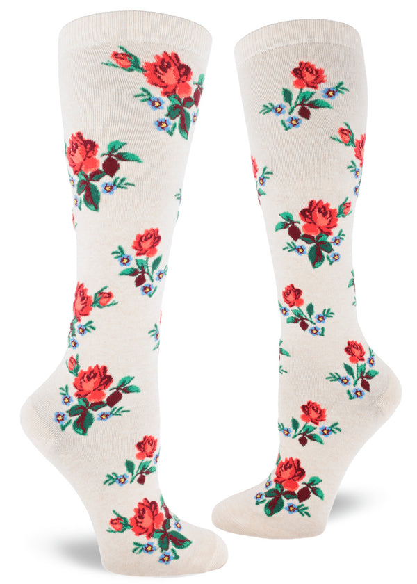 Red Rose Knee Socks | ModSocks Cottagecore Floral Knee Highs - Cute But ...