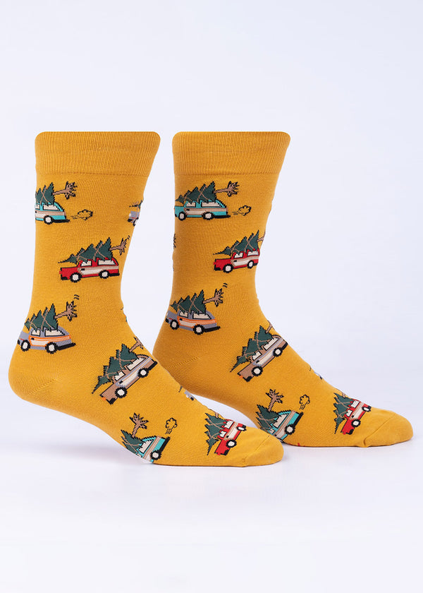 Christmas Tree Cars Men's Socks | Funny Christmas Socks for Him - Cute ...